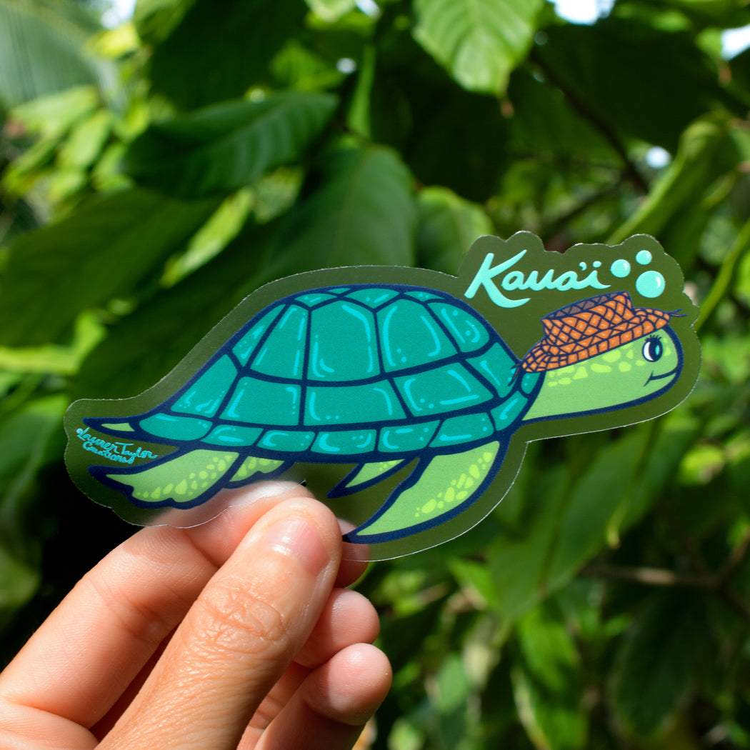 KAUAI SEA TURTLE CLEAR STICKER - LARGE – Lauren Taylor Creations