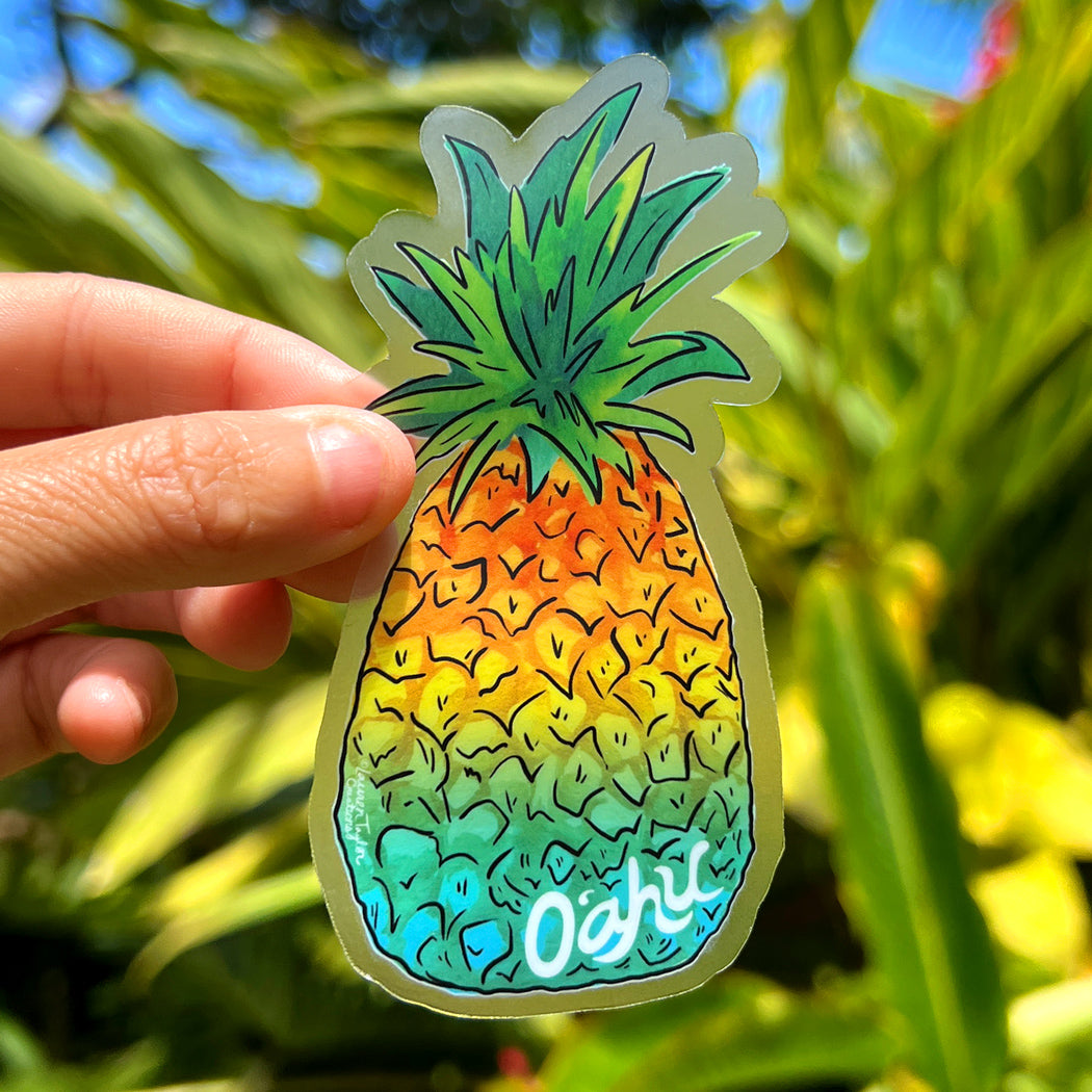 OAHU PINEAPPLE CLEAR STICKER - LARGE – Lauren Taylor Creations